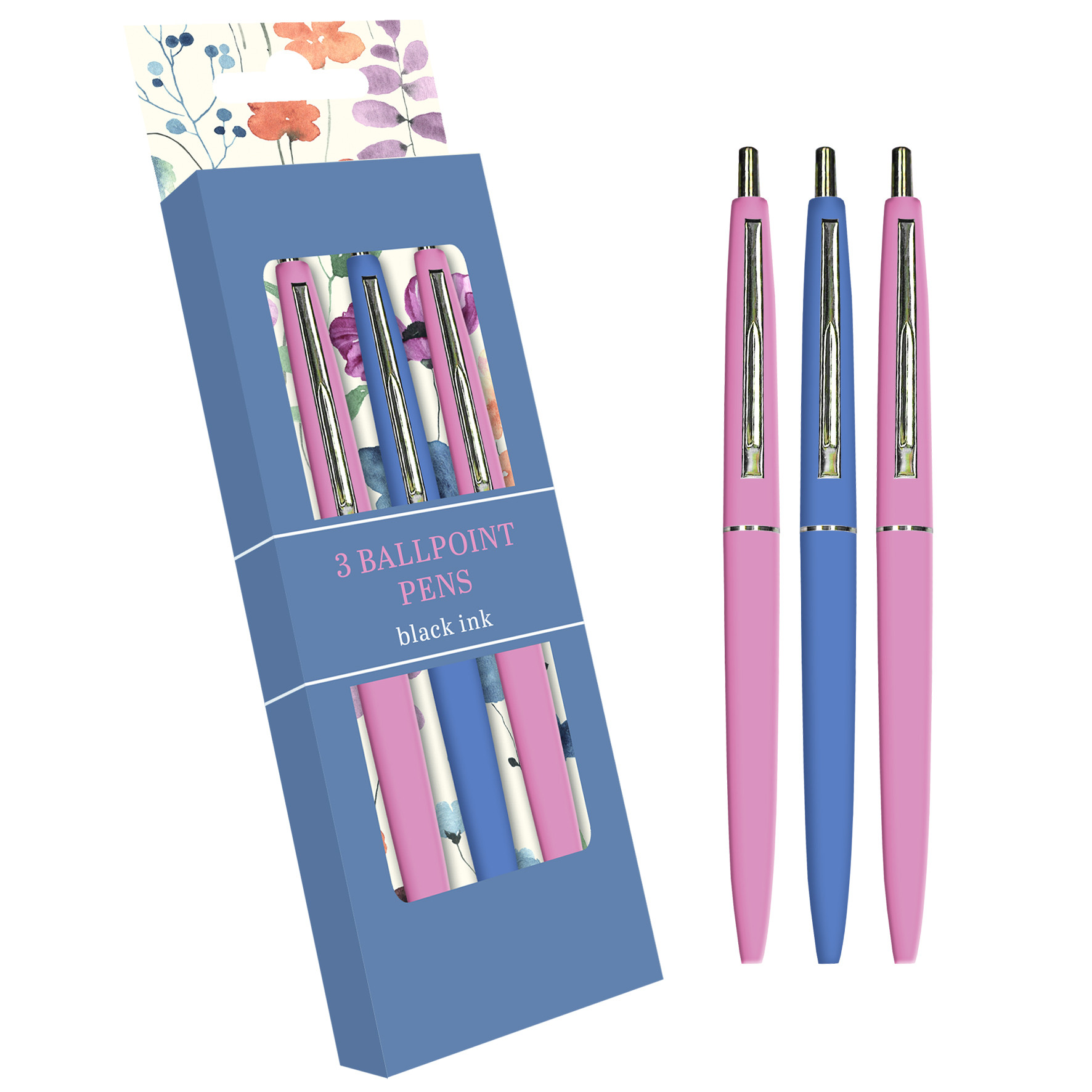 Wild Bloom Black Ink Ballpoint Pens