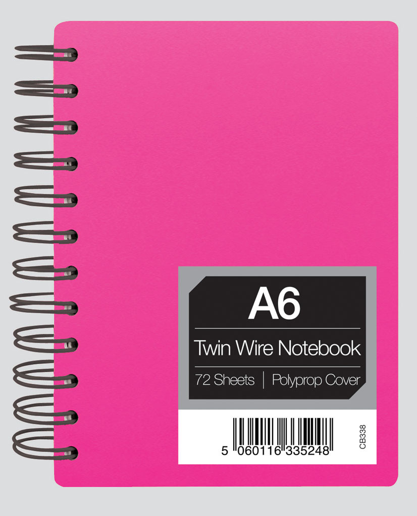 A6 Neon Polyprop Twin Wire Notebook 72 Sheets Asst