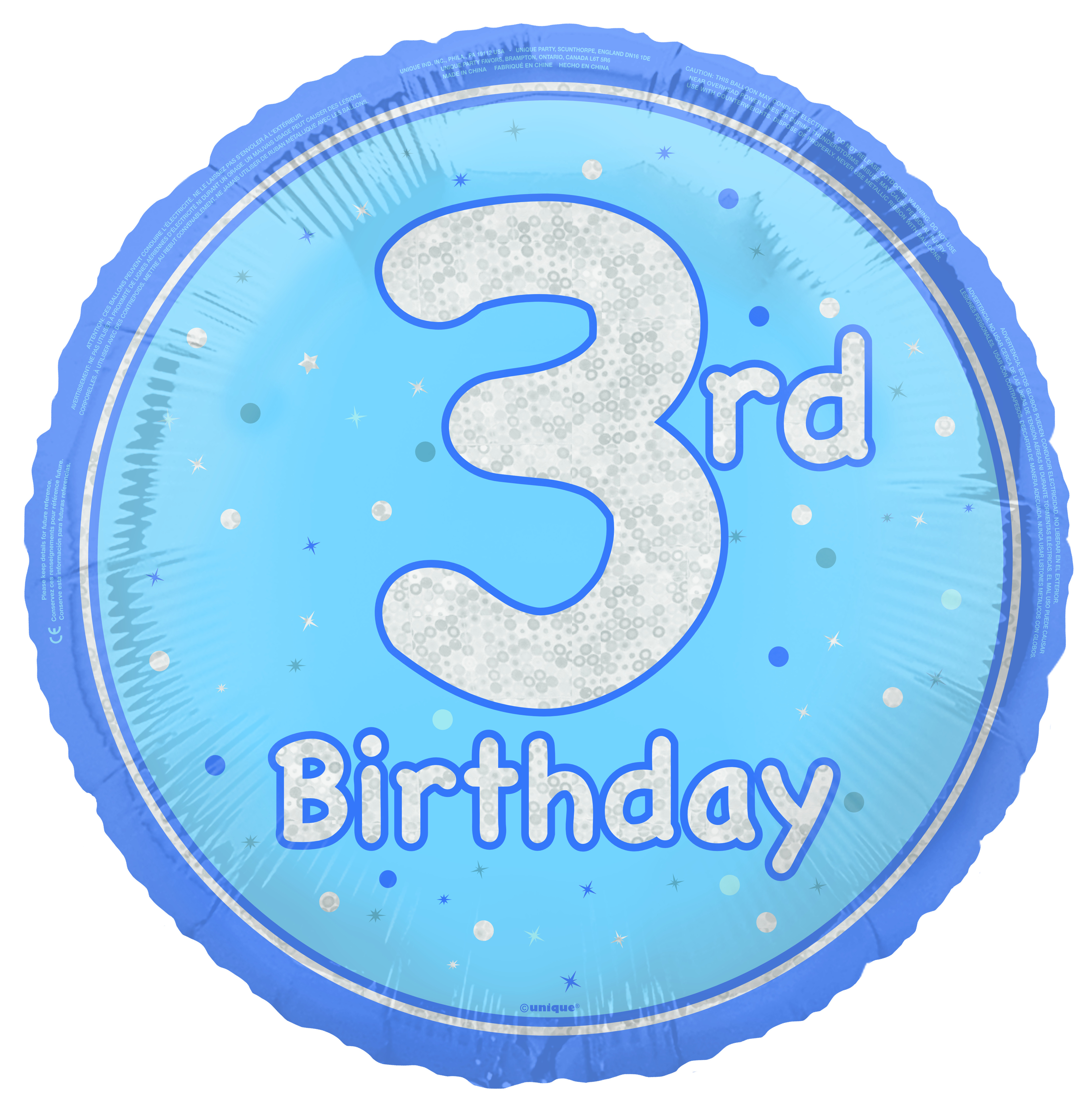 Age 3 Blue & Silver Foil Balloon