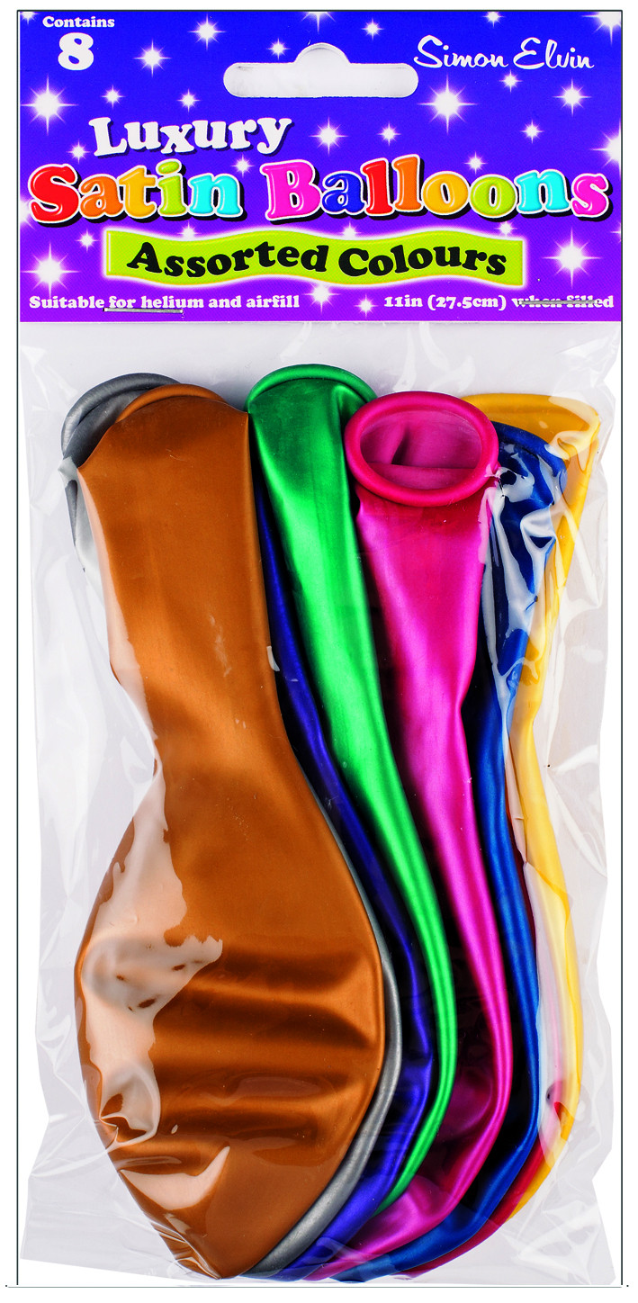 Simon Elvin 11" Luxury Satin Balloons 8's Asst - Latex Balloons - Party